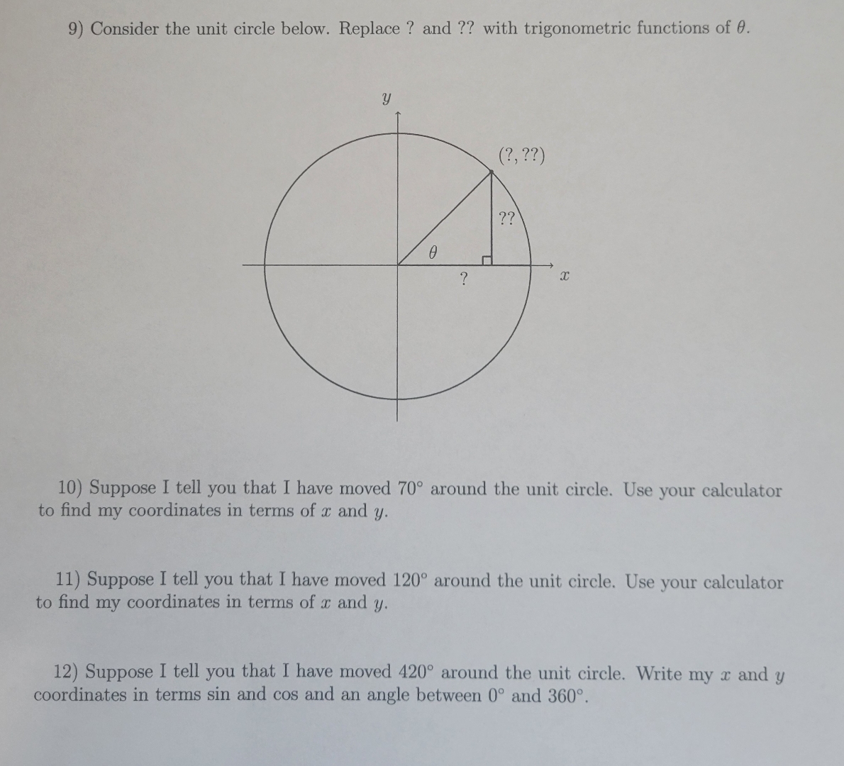 Solved Consider the unit circle below. Replace ? ﻿and ?? | Chegg.com