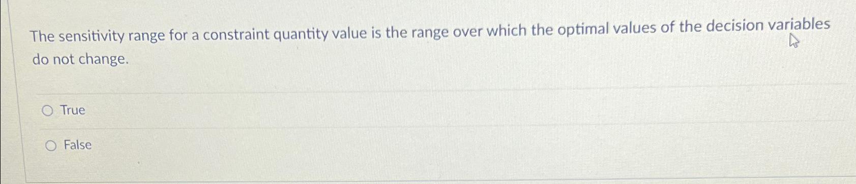 Solved The sensitivity range for a constraint quantity value | Chegg.com
