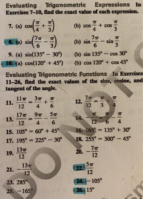 Solved Evaluating Trigonometric Expressions In Exercises | Chegg.com
