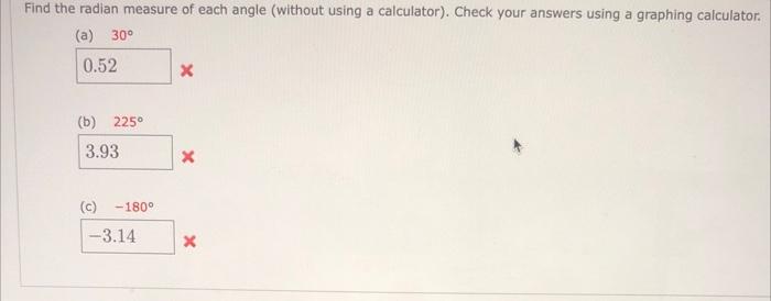Solved y=36Find the radian measure of each angle (without | Chegg.com