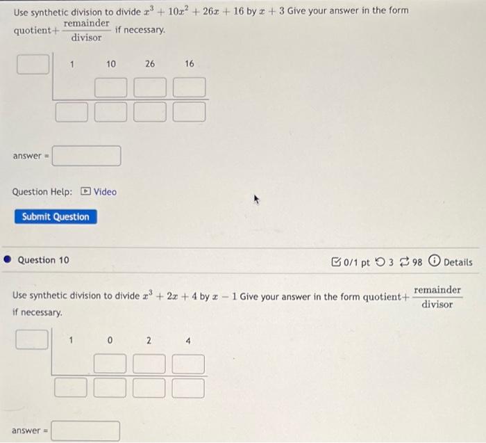Solved Divide, using the polynomial long division algorithm. | Chegg.com
