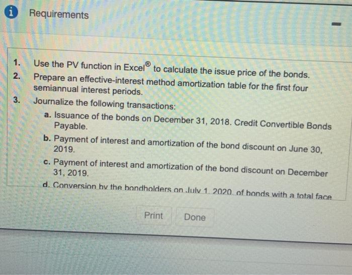 Solved Requirements 1. 2. 3. Use the PV function in Excel to | Chegg.com