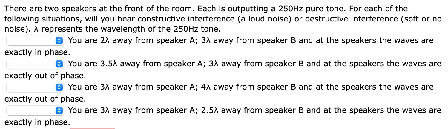 Solved There are two speakers at the front of the room. Each | Chegg.com