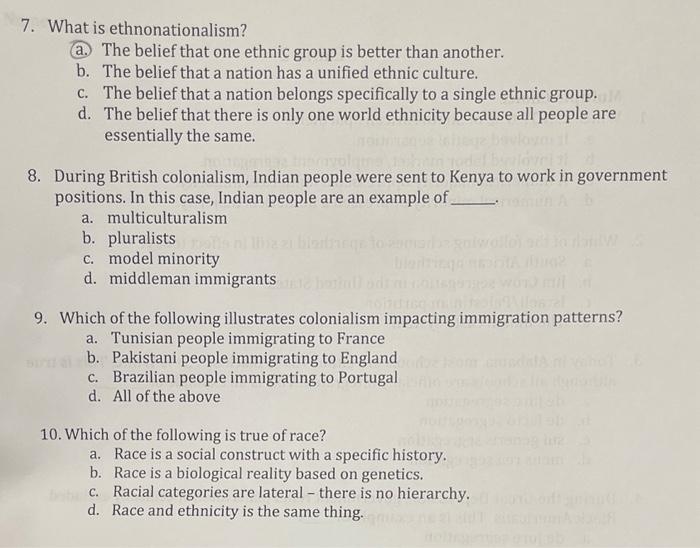 Solved 7. What is ethnonationalism? (a.) The belief that one | Chegg.com