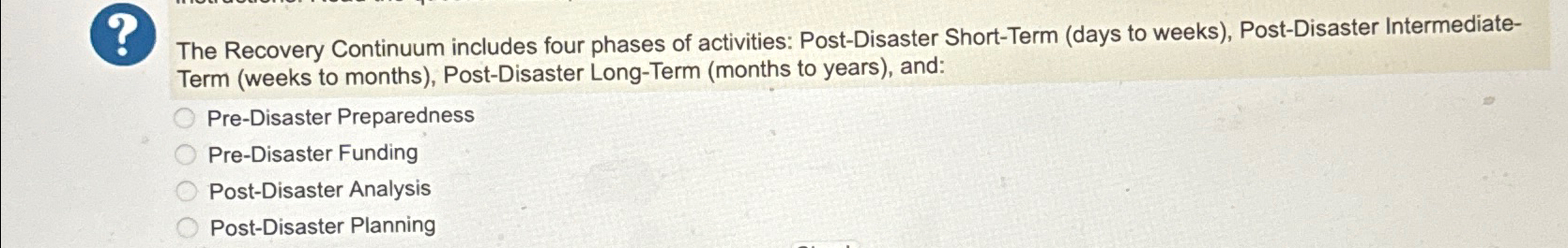 Solved The Recovery Continuum includes four phases of | Chegg.com