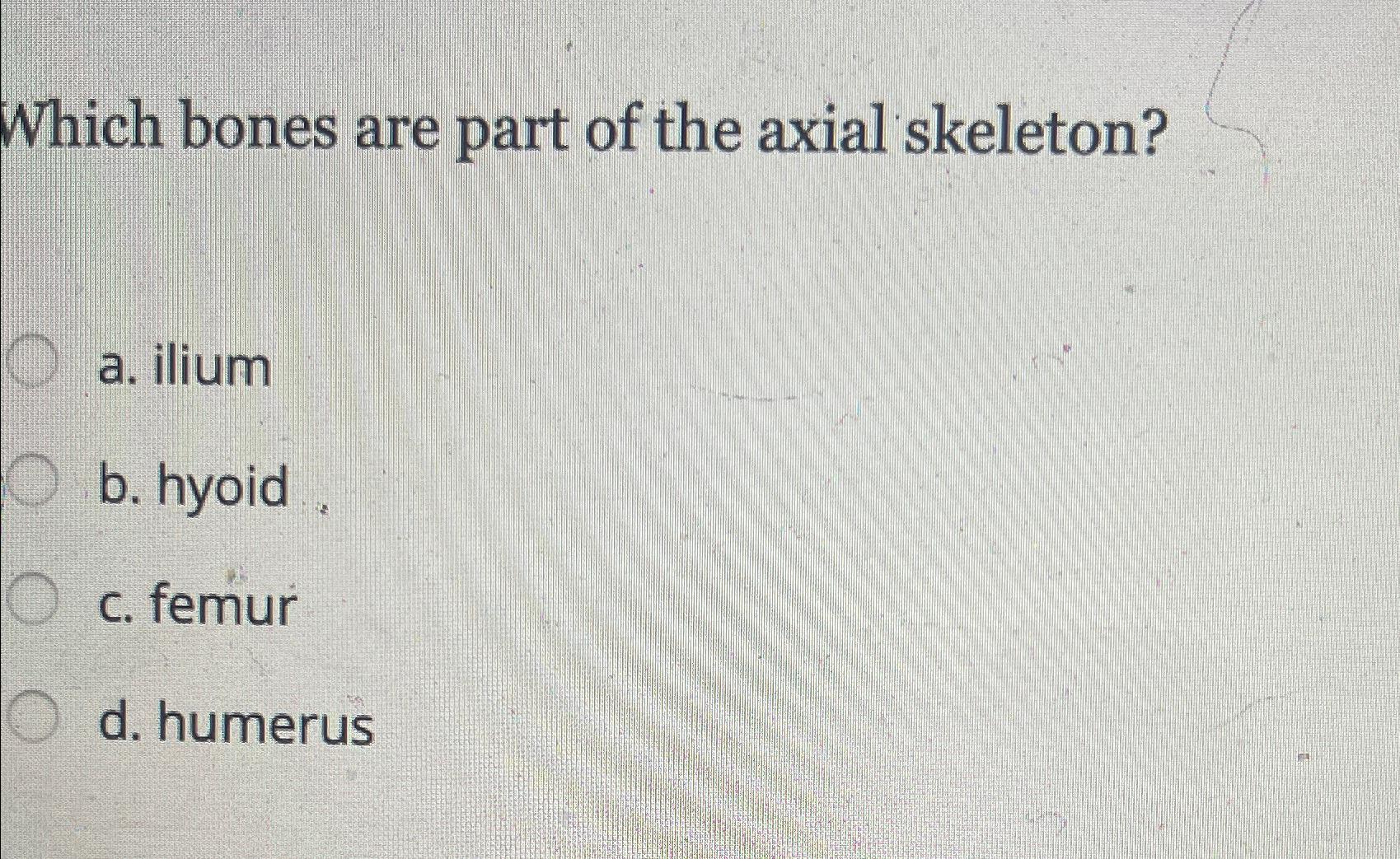 Solved Which bones are part of the axial skeleton?a. | Chegg.com