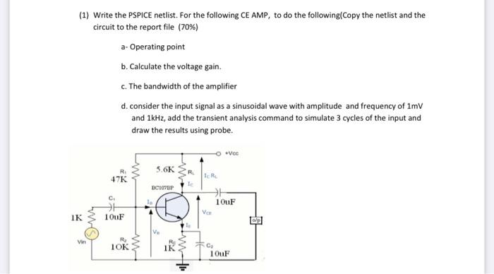 (1) Write the PSPICE netlist. For the following CE | Chegg.com