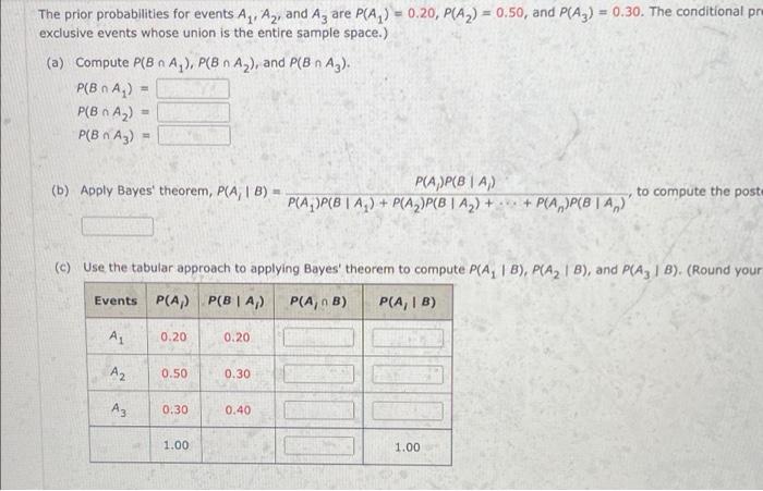 Solved The prior probabilities for events A1,A2, and A3 are | Chegg.com