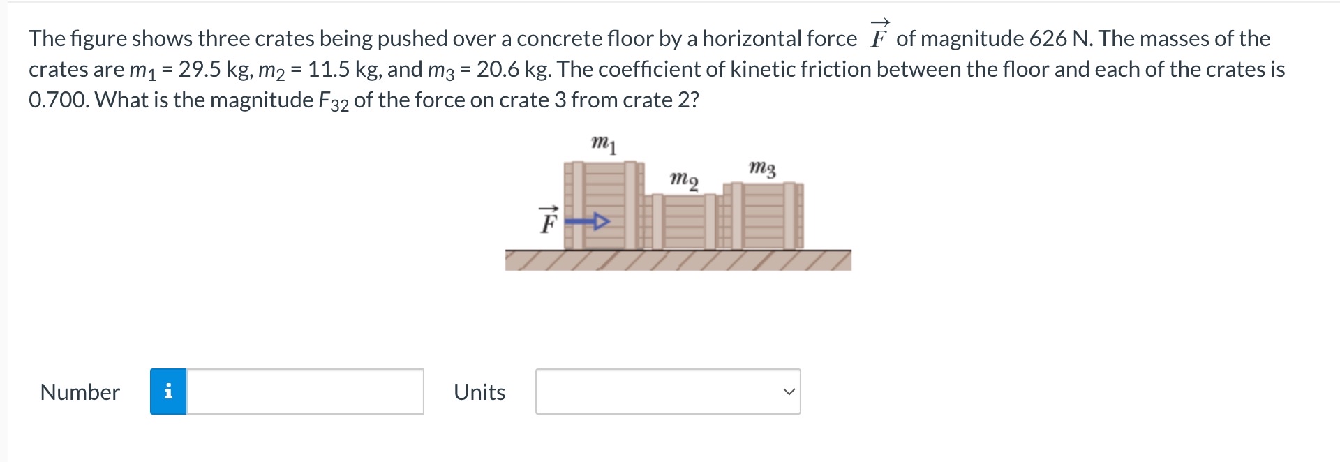 Solved The figure shows three crates being pushed over a | Chegg.com