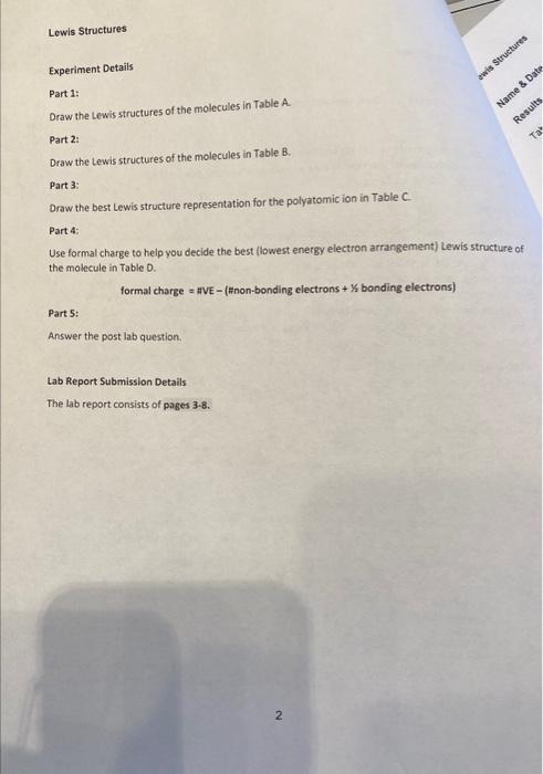 Solved Lewis Structures Experiment Dotails Part 1: Draw the | Chegg.com