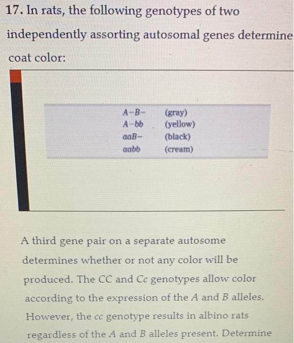 Solved 17. In rats, the following genotypes of two | Chegg.com