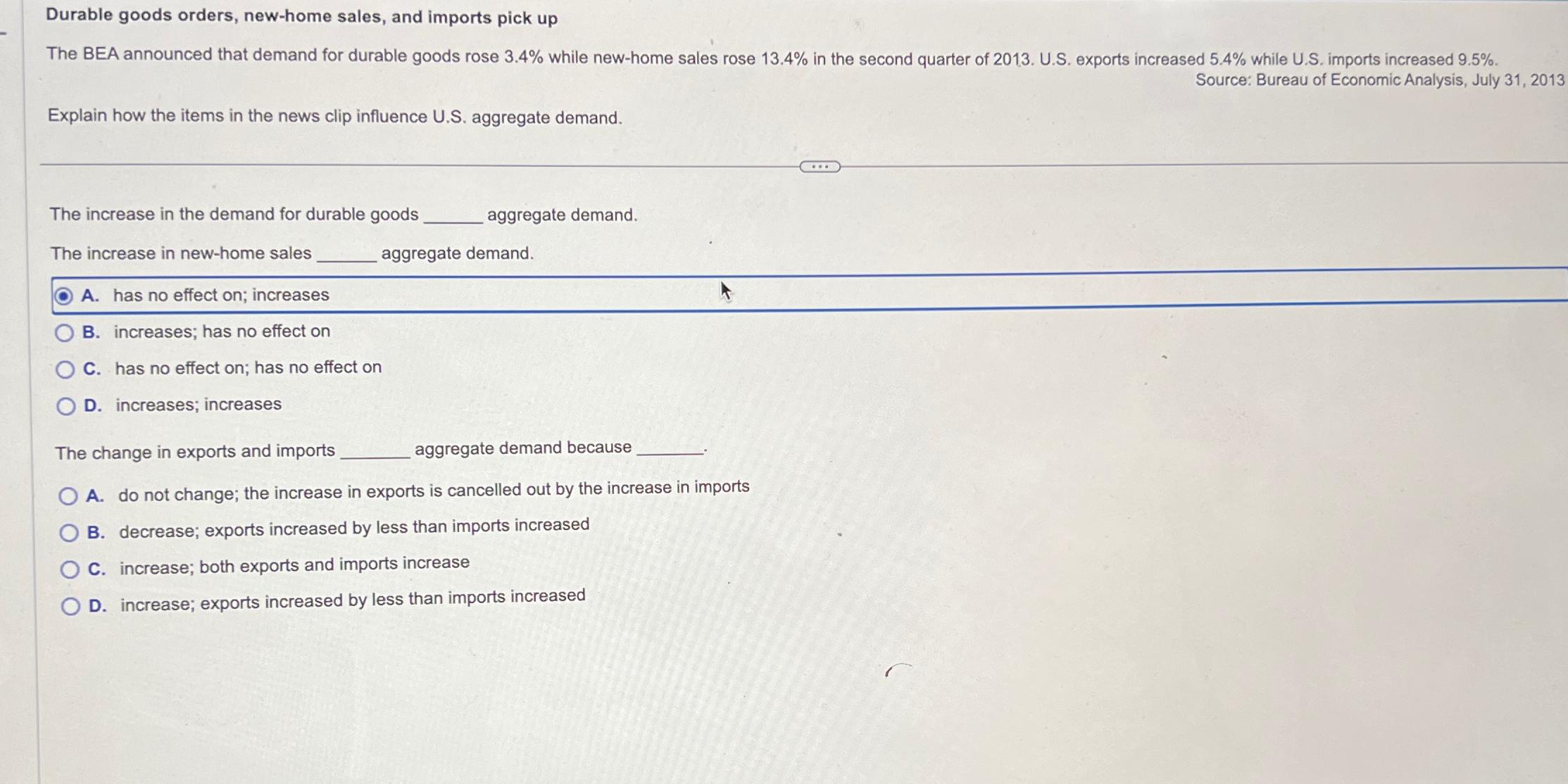 Solved Durable goods orders, new-home sales, and imports | Chegg.com