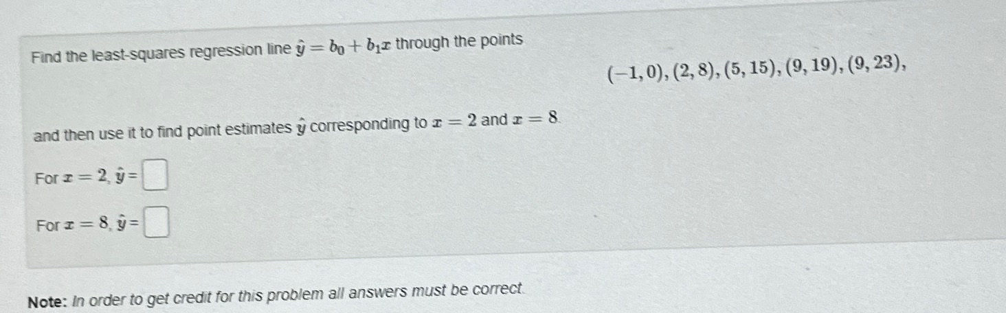 Solved Find the least-squares regression line hat(y)=b0+b1x | Chegg.com