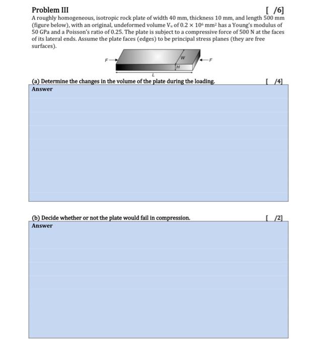 Solved Problem III A roughly homogeneous, isotropic rock | Chegg.com