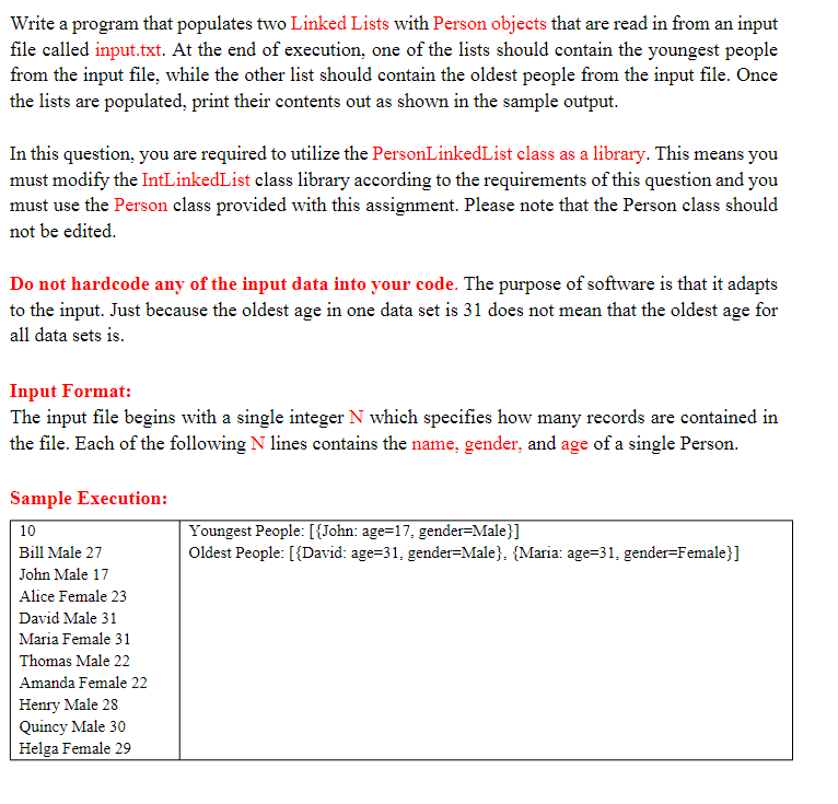 Solved Write A Program That Populates Two Linked Lists With 
