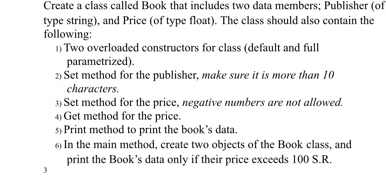 Solved Create a class called Book that includes two data | Chegg.com