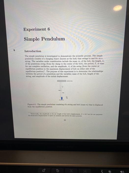 Experiment 6 Simple Pendulum Introduction The simple | Chegg.com
