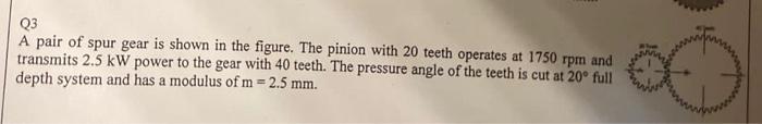 Solved Q3 A pair of spur gear is shown in the figure. The | Chegg.com