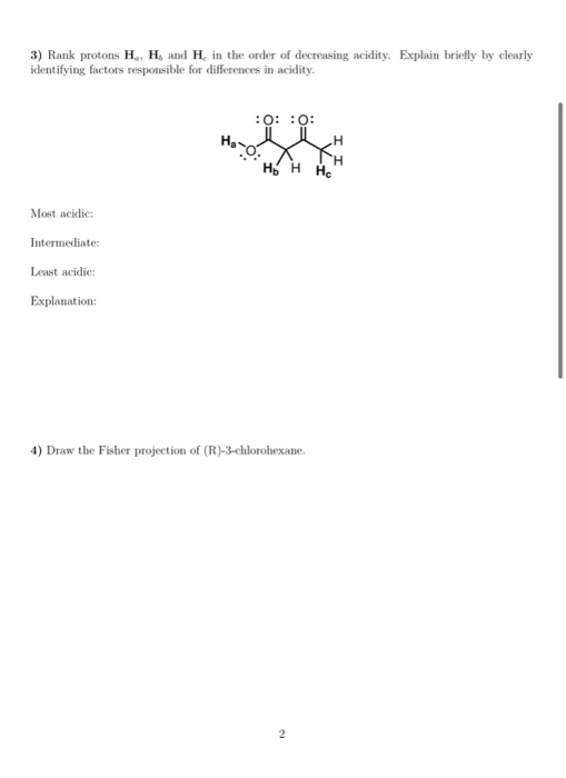 Solved 3) Rank protons H., H, and H. in the order of | Chegg.com