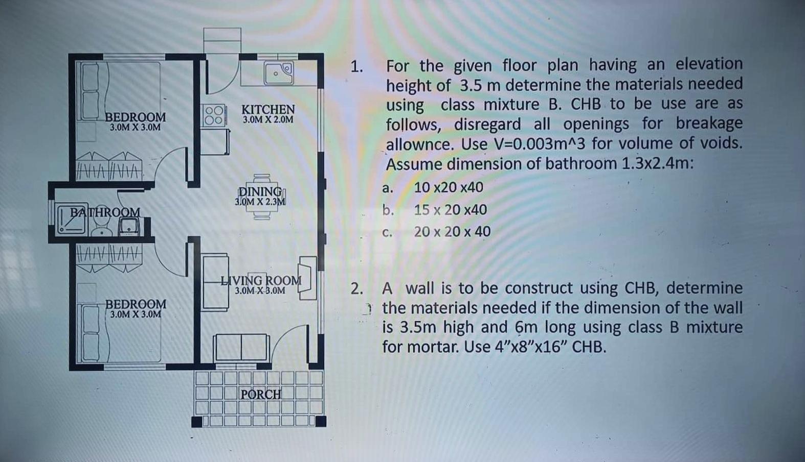 Solved 1. For the given floor plan having an elevation | Chegg.com