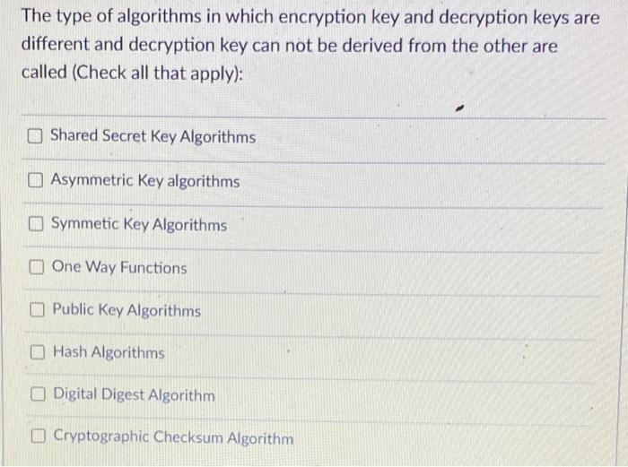 Solved The type of algorithms in which encryption key and | Chegg.com