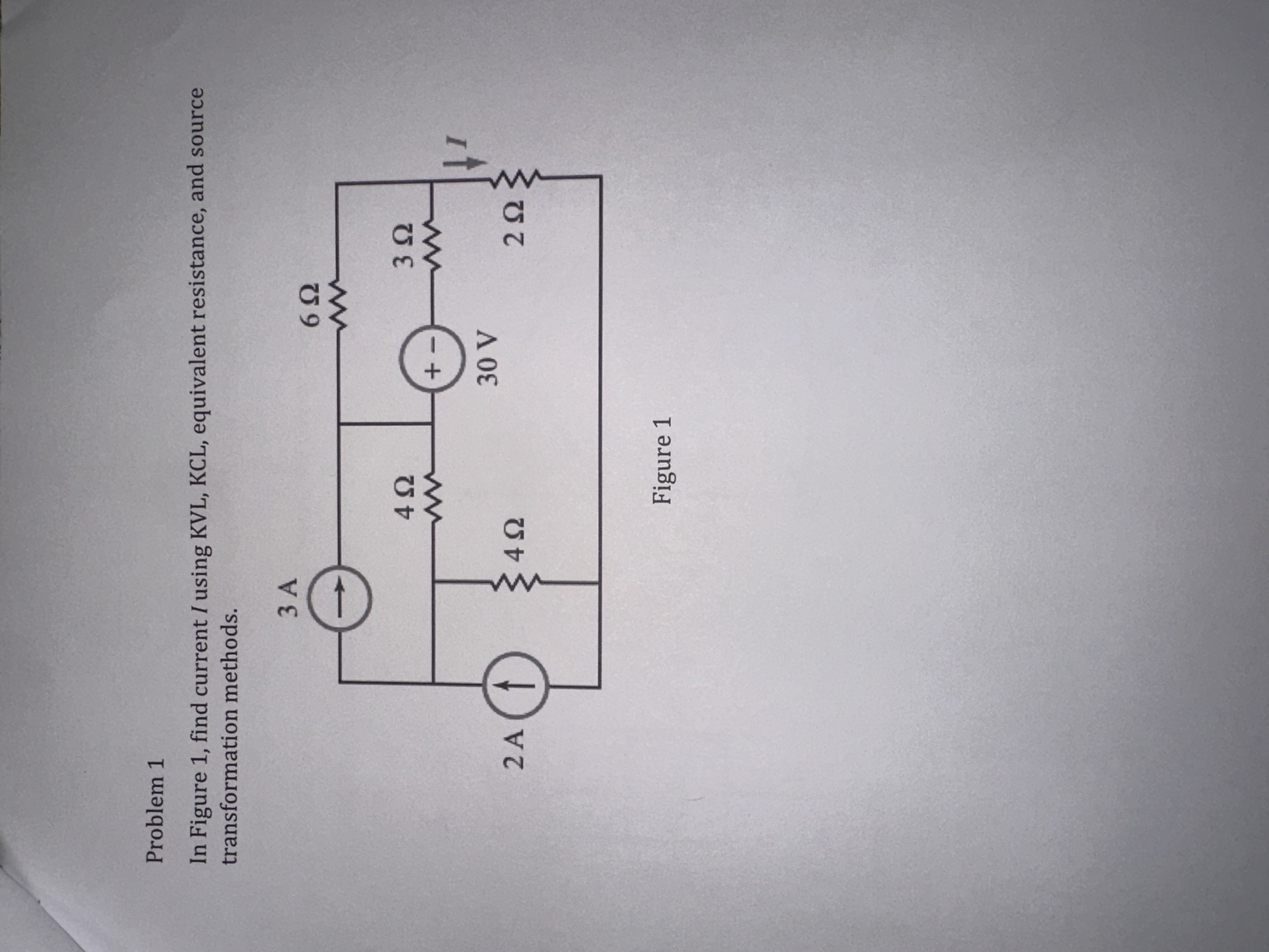 [Solved]: Problem 1 In Figure 1, find current I using KVL, K