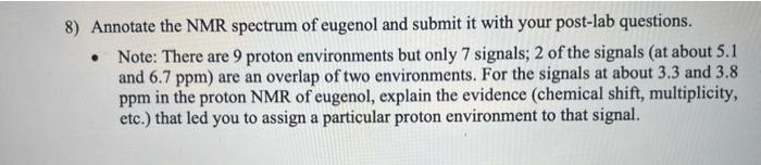 Solved 8) Annotate the NMR spectrum of eugenol and submit it | Chegg.com