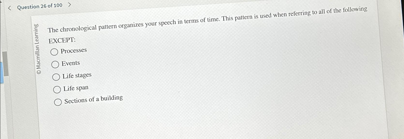 Solved Question 26 ﻿of 100The chronological pattern | Chegg.com