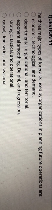 Solved Question 11 The Three Major Types Of Forecasts Used