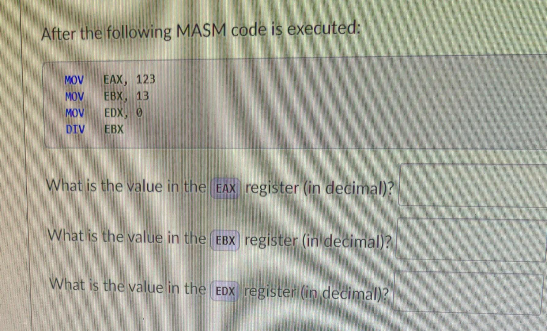 Solved After the following MASM code is executed: What is | Chegg.com Solved After the following MASM code is executed: What is | Chegg.com