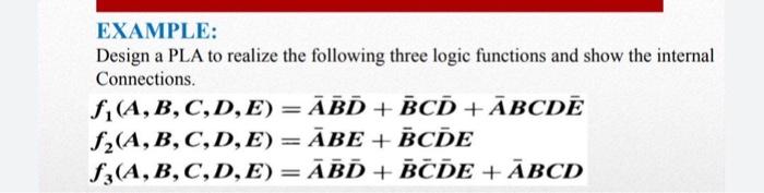 Solved EXAMPLE: Design a PLA to realize the following three | Chegg.com
