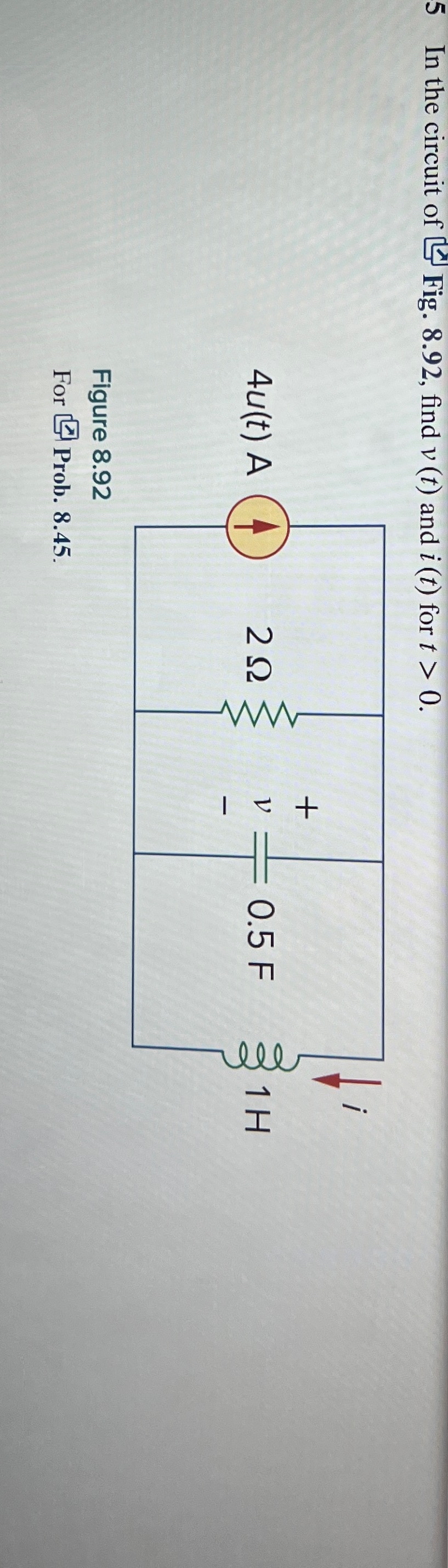 Solved 5 ﻿In the circuit of Fig. 8.92, ﻿find v(t) ﻿and i(t) | Chegg.com
