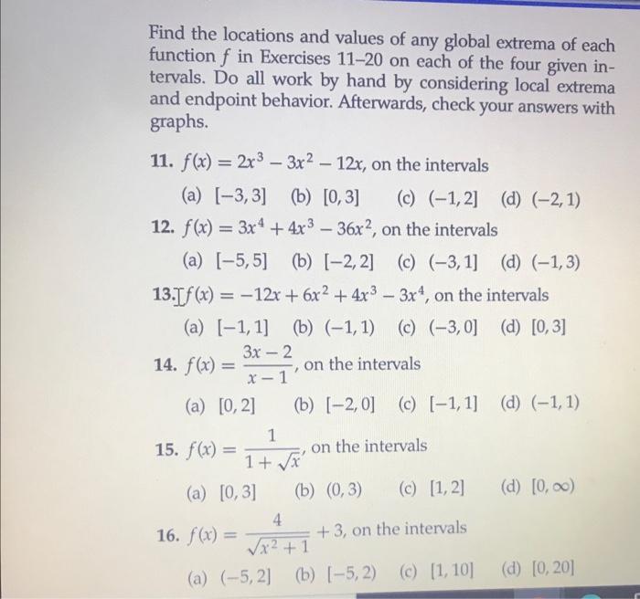 Solved Find the locations and values of any global extrema | Chegg.com