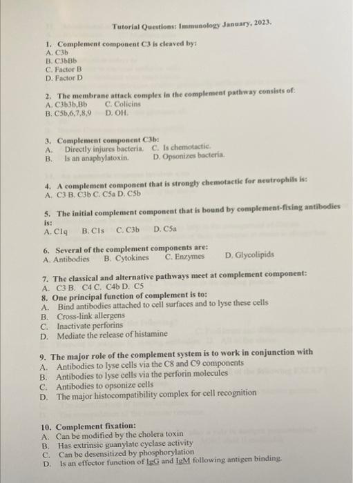 [solved] 1 Complement Component C3 Is Eleaved By A C3b