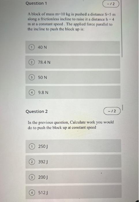 Solved A block of mass m=10 kg is pushed a distance S−5 m | Chegg.com
