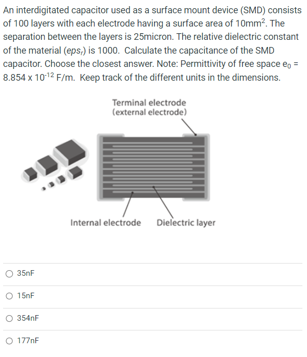 Solved An interdigitated capacitor used as a surface mount | Chegg.com