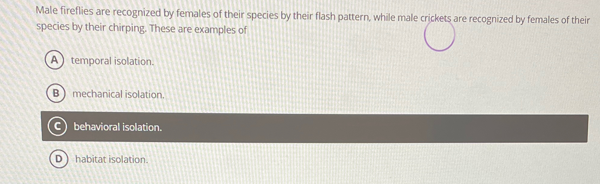 Solved Male fireflies are recognized by females of their | Chegg.com