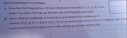 Solved (5pt) ﻿Combinational Circut designsA. ﻿Draw the | Chegg.com