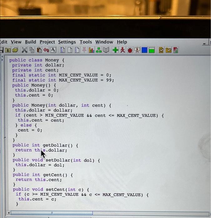 Solved public class Money private int dollar; private int | Chegg.com
