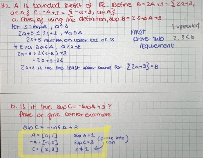 Solved \$2 A is banded subset of R. Define B=2A+3={2a+3, | Chegg.com