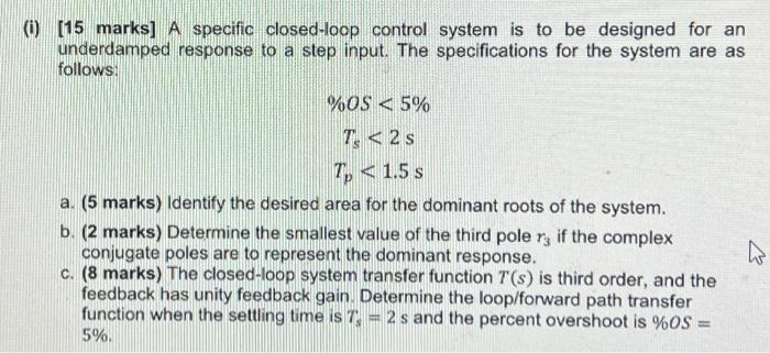 Solved i) [15 marks] A specific closed-loop control system | Chegg.com