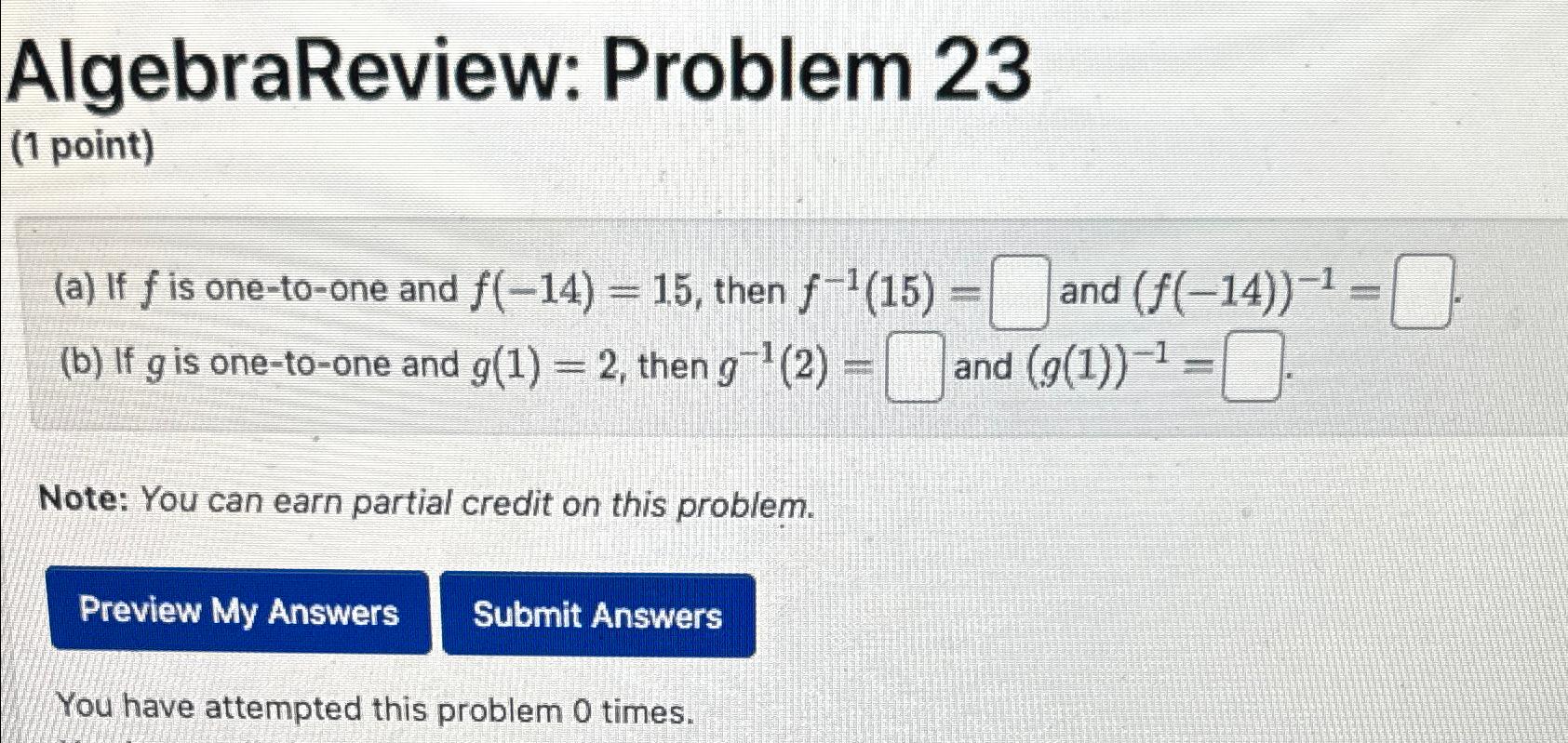 Solved AlgebraReview: Problem 23(1 ﻿point)(a) ﻿If f ﻿is | Chegg.com