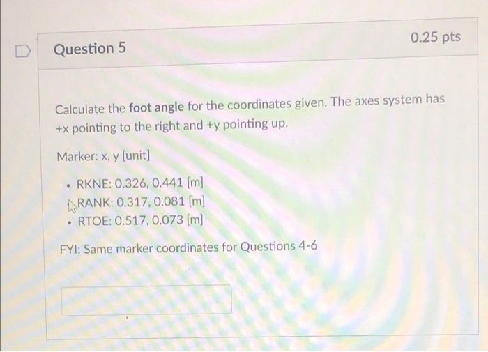 Calculate the shank angle for the coordinates given. | Chegg.com