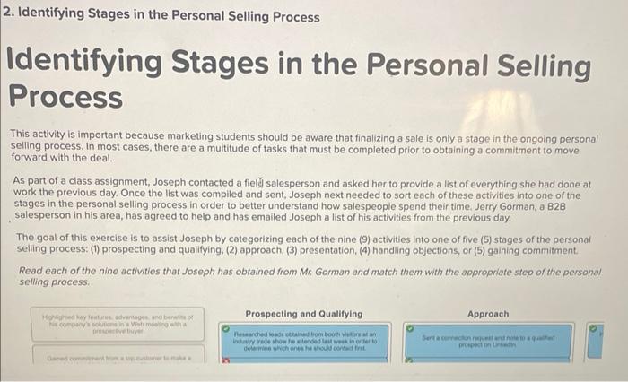 2. Identifying Stages in the Personal Selling Process | Chegg.com