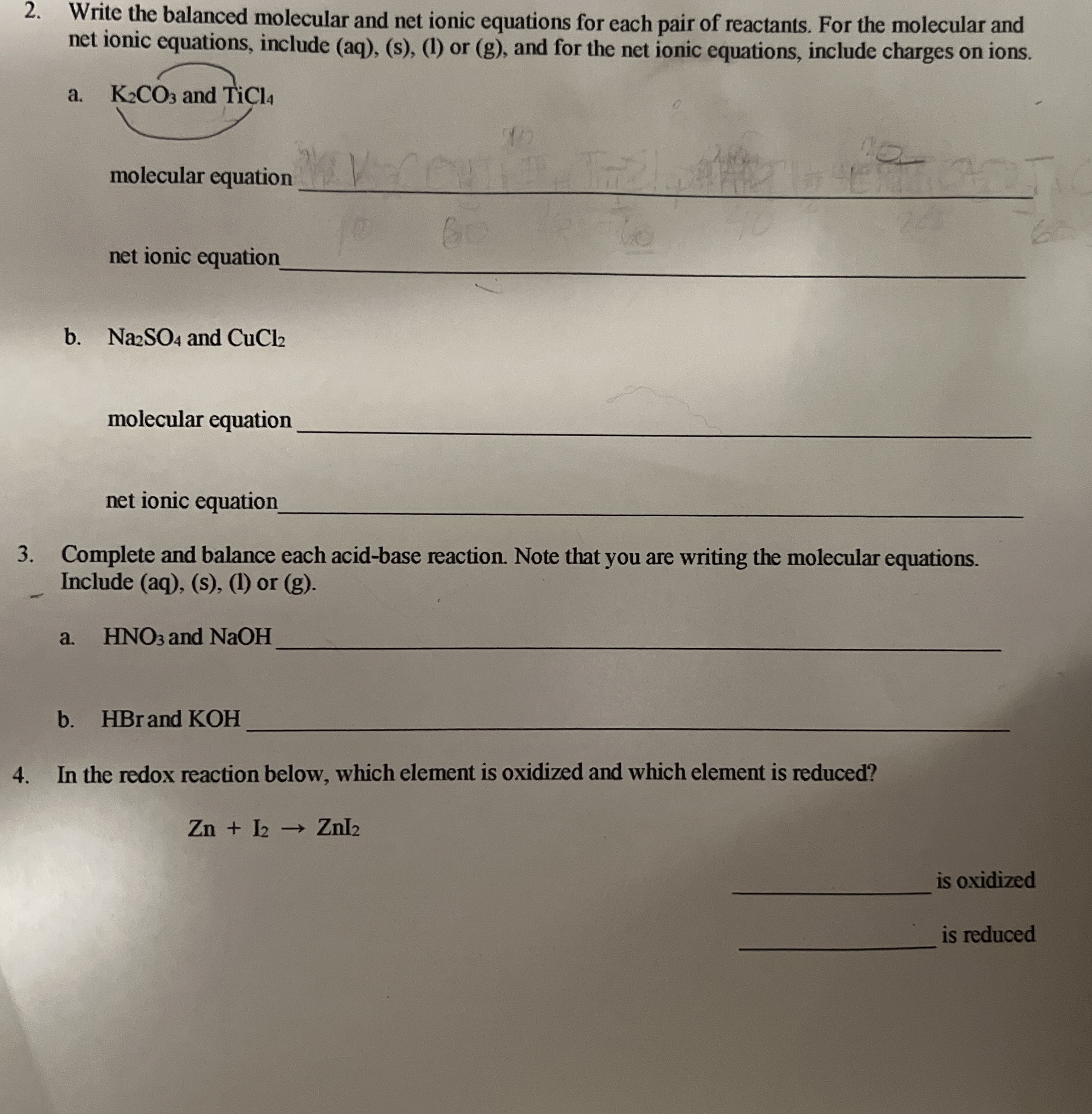 Solved For the following combinations,a. ﻿Write the balanced | Chegg.com