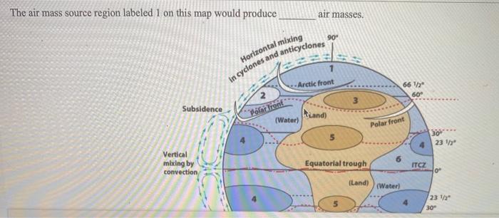 Solved The air mass source region labeled 1 on this map | Chegg.com