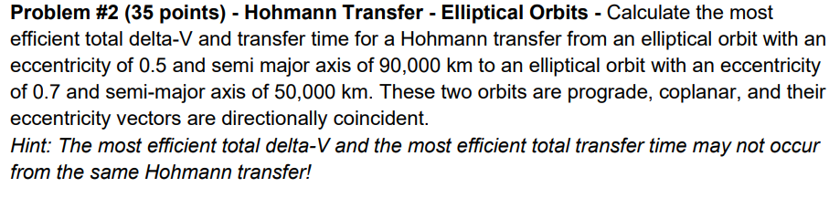 Solved Problem \#2 (35 ﻿points) - ﻿Hohmann Transfer - | Chegg.com