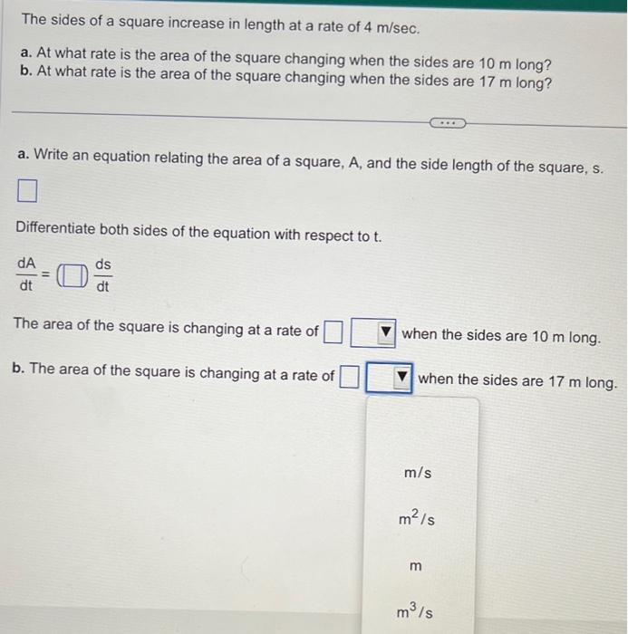 Solved The sides of a square increase in length at a rate of | Chegg.com