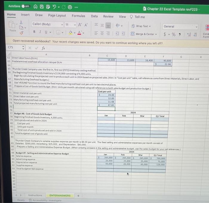 Solved Open recovered workbooks? Your recent changes were | Chegg.com