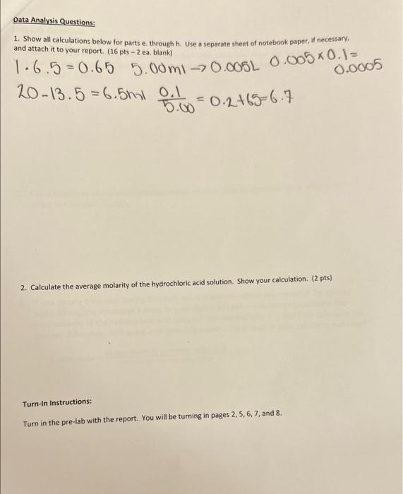 Trial 1 Trial 21. Show all calculations below for | Chegg.com